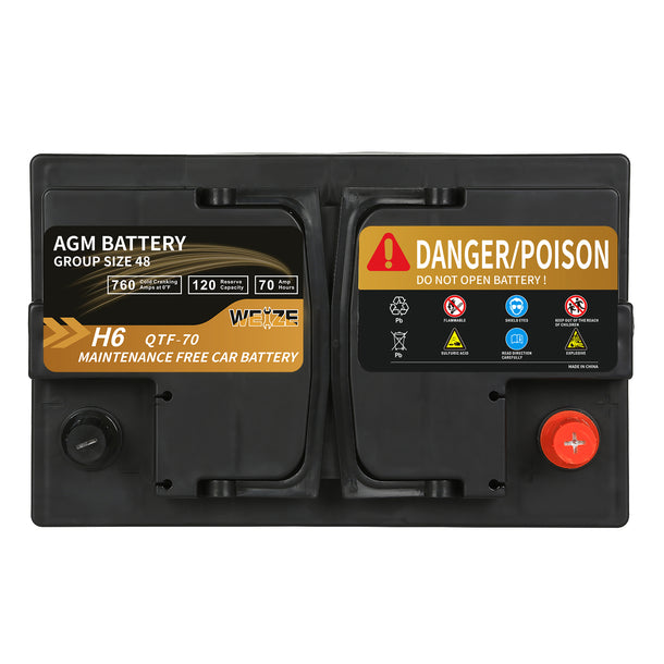 Car Battery WEIZE Platinum AGM, 12V 70Ah Group 48 H6 | Top Choice