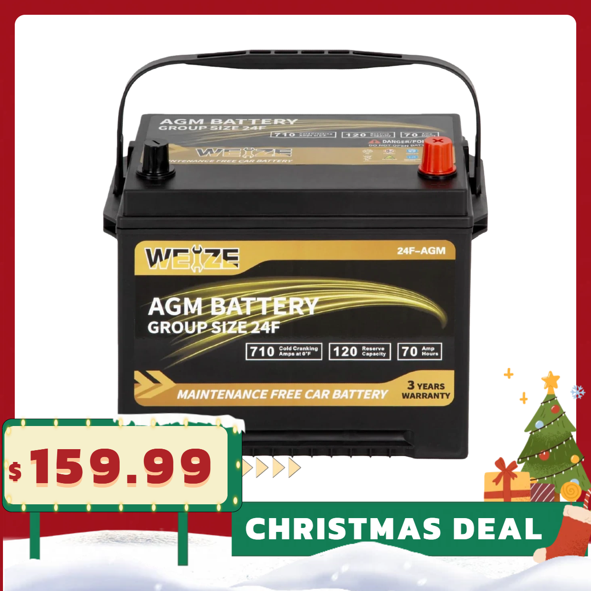 High-Performance Car Battery - WEIZE Platinum AGM 12V 70Ah 710CCA