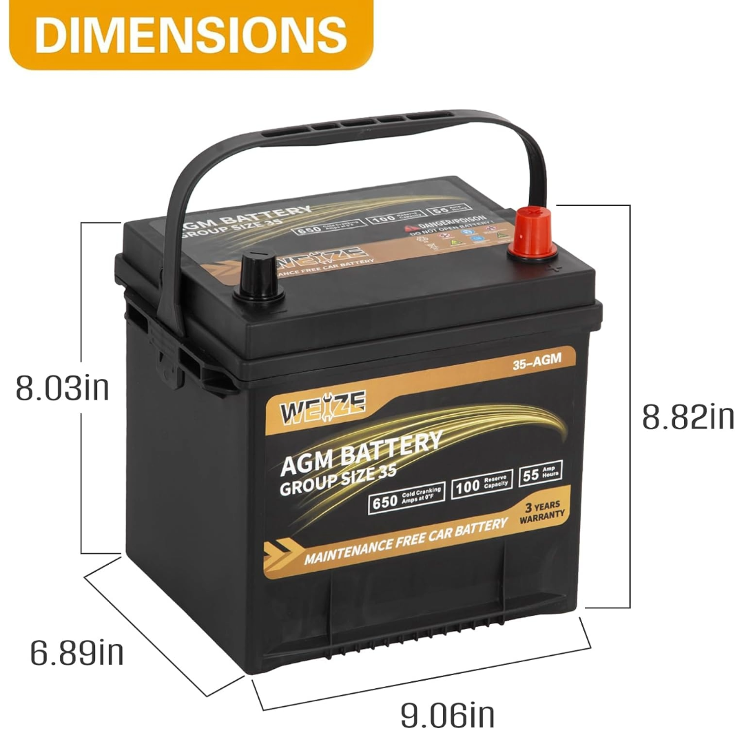 Car Battery - WEIZE Platinum AGM BCI Group 35 12V 55Ah 650CCA