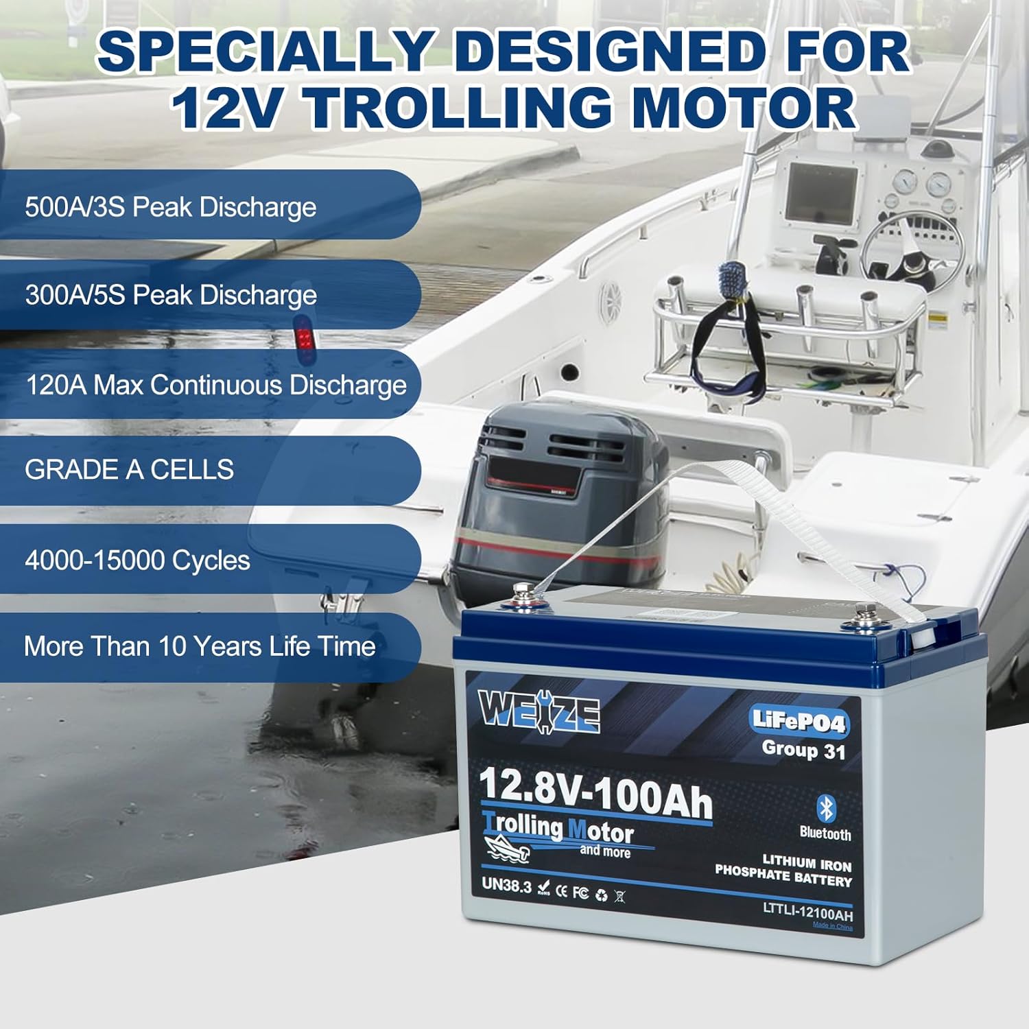 WEIZE 12V 100Ah Lithium Battery | Deep Cycle, LiFePO4