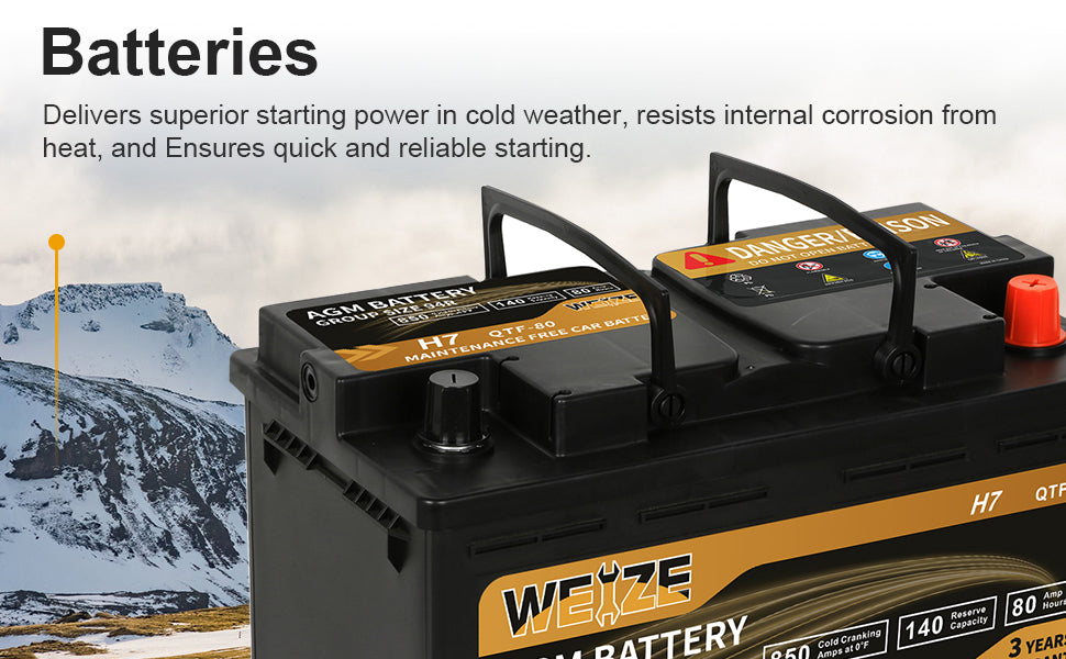 WEIZE Platinum AGM Car Battery BCI Group 94R - 12V 80Ah H7