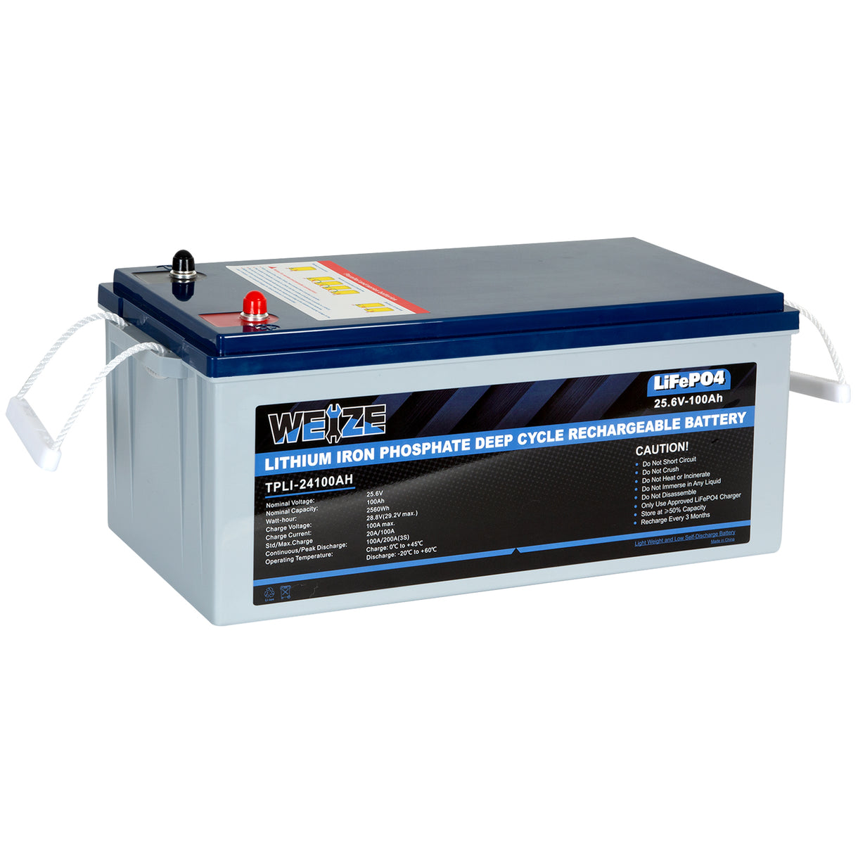 24V 100Ah LiFePO4 Lithium Battery, Built-in 100A Smart BMS | WEIZE