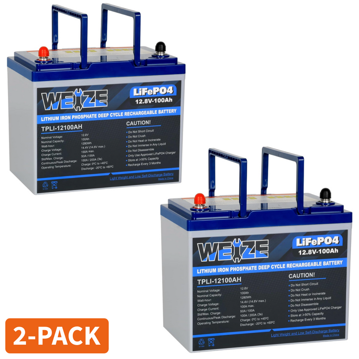 WEIZE 12V 100Ah Lithium LiFePO4 Battery, Upgrade Mini Size WEIZE 12V 100Ah Lithium LiFePO4 Battery, Upgrade Mini Size
