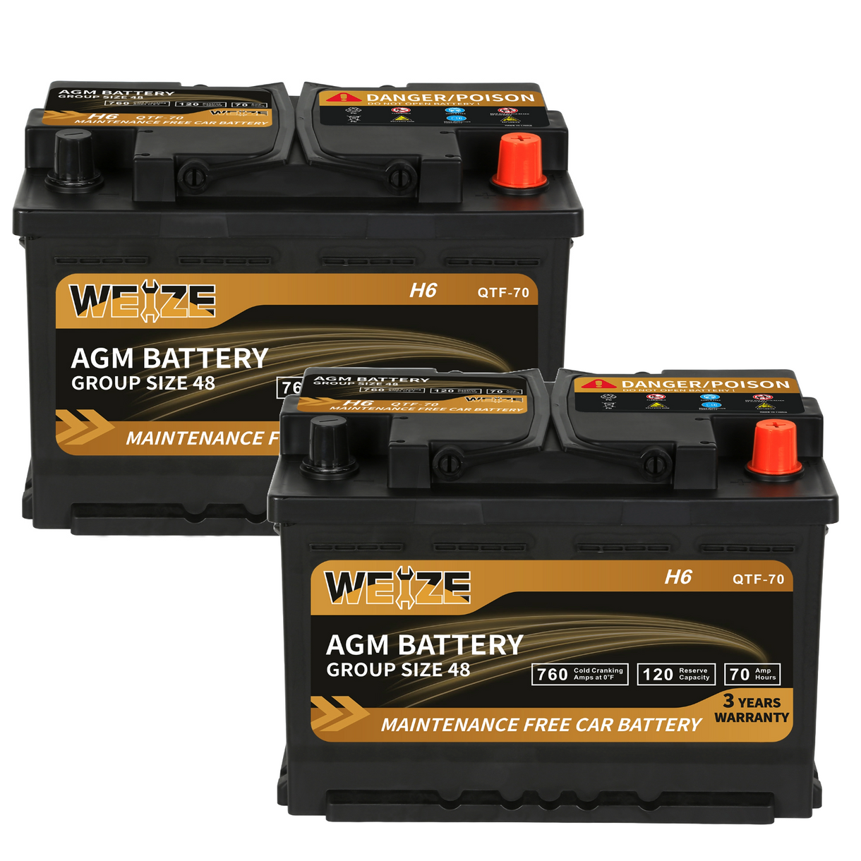 Car Battery WEIZE Platinum AGM, 12V 70Ah Group 48 H6 | Top Choice