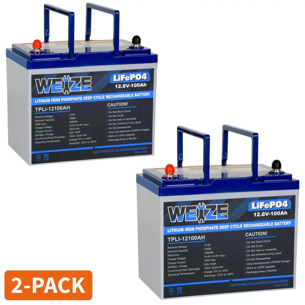 LiFePO4 Lithium Battery - WEIZE 12V 100Ah 1280Wh, Group 24