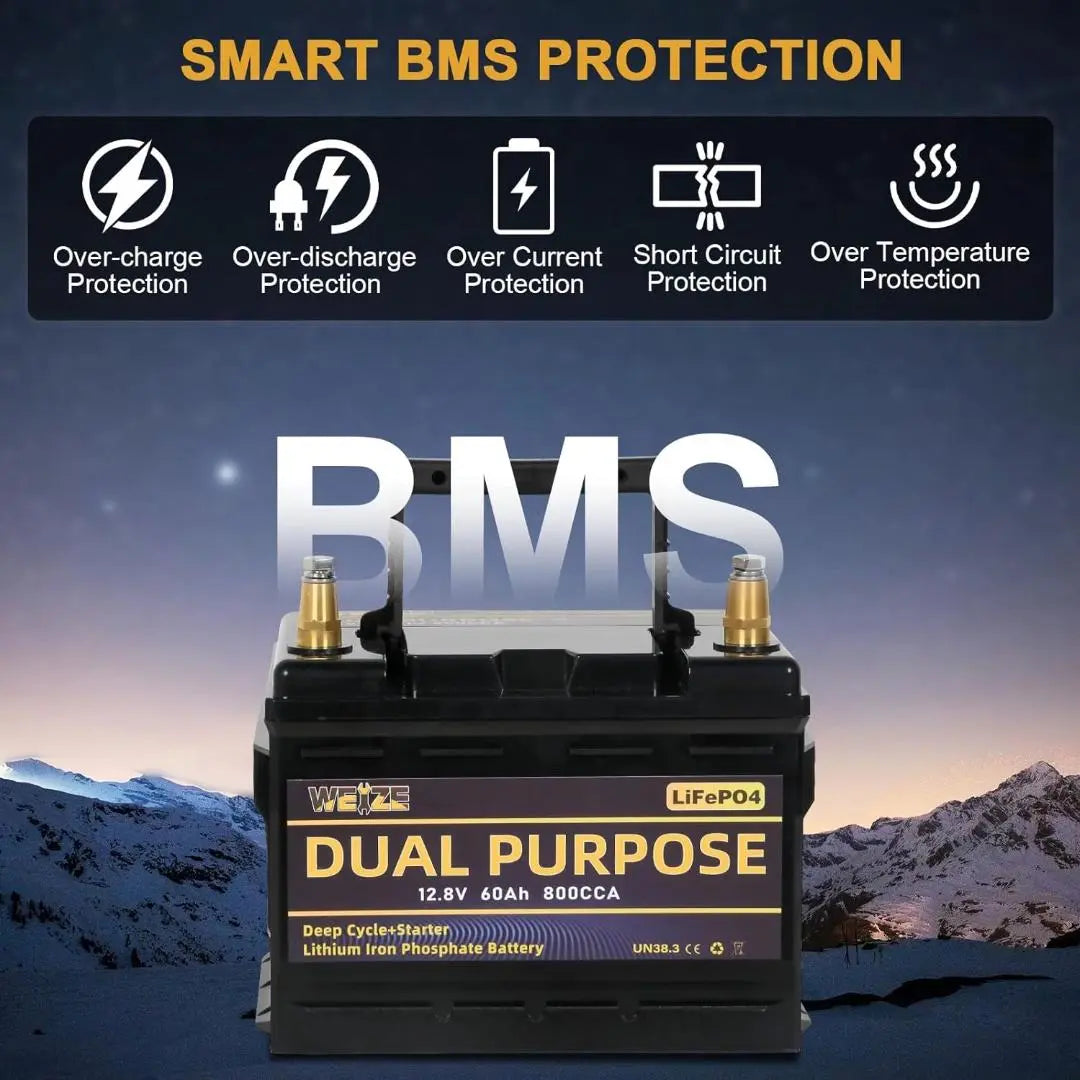 LiFePO4 Lithium Battery: 12V 60AH Starter & Deep Cycle, Marine & RV – WEIZE