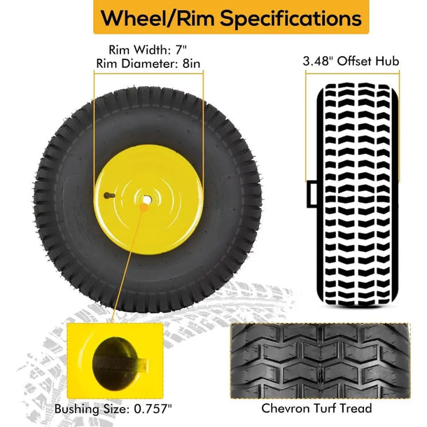 20x8.00-8 Lawn Mower Tires with Rim, 3.48" Offset – WEIZE