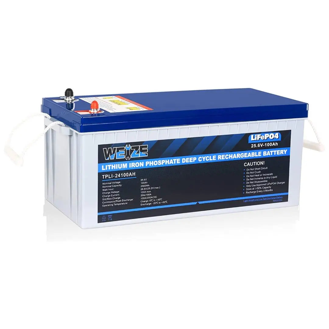 24V 100Ah LiFePO4 Lithium Battery, Built-in 100A Smart BMS | WEIZE