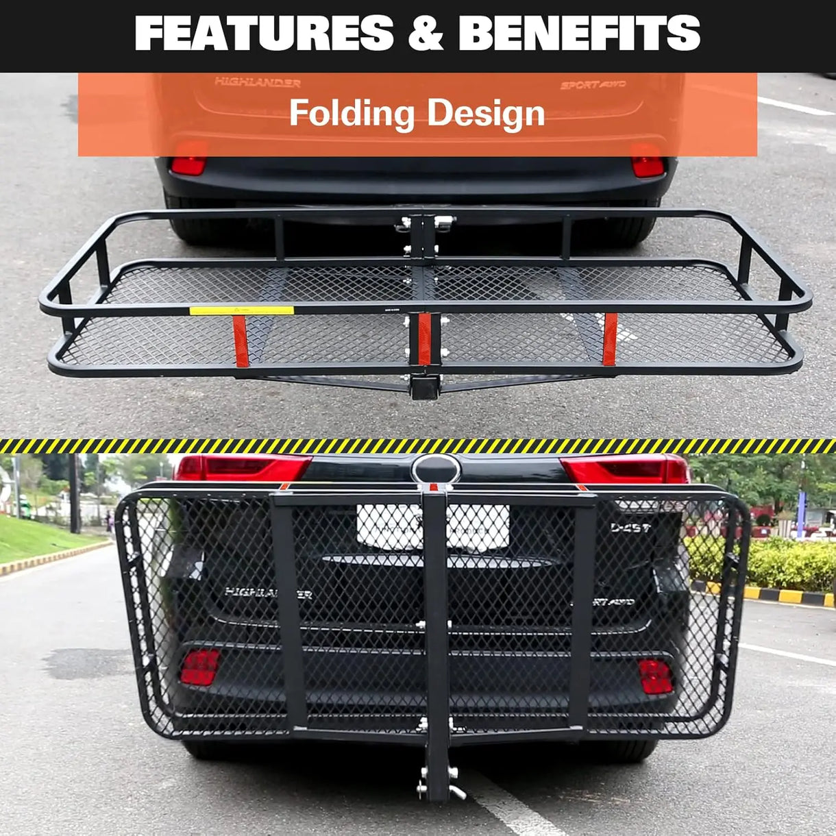 WEIZE Folding Hitch Mount Cargo Carrier 60" x 20" x 6", 500 lbs Capaci