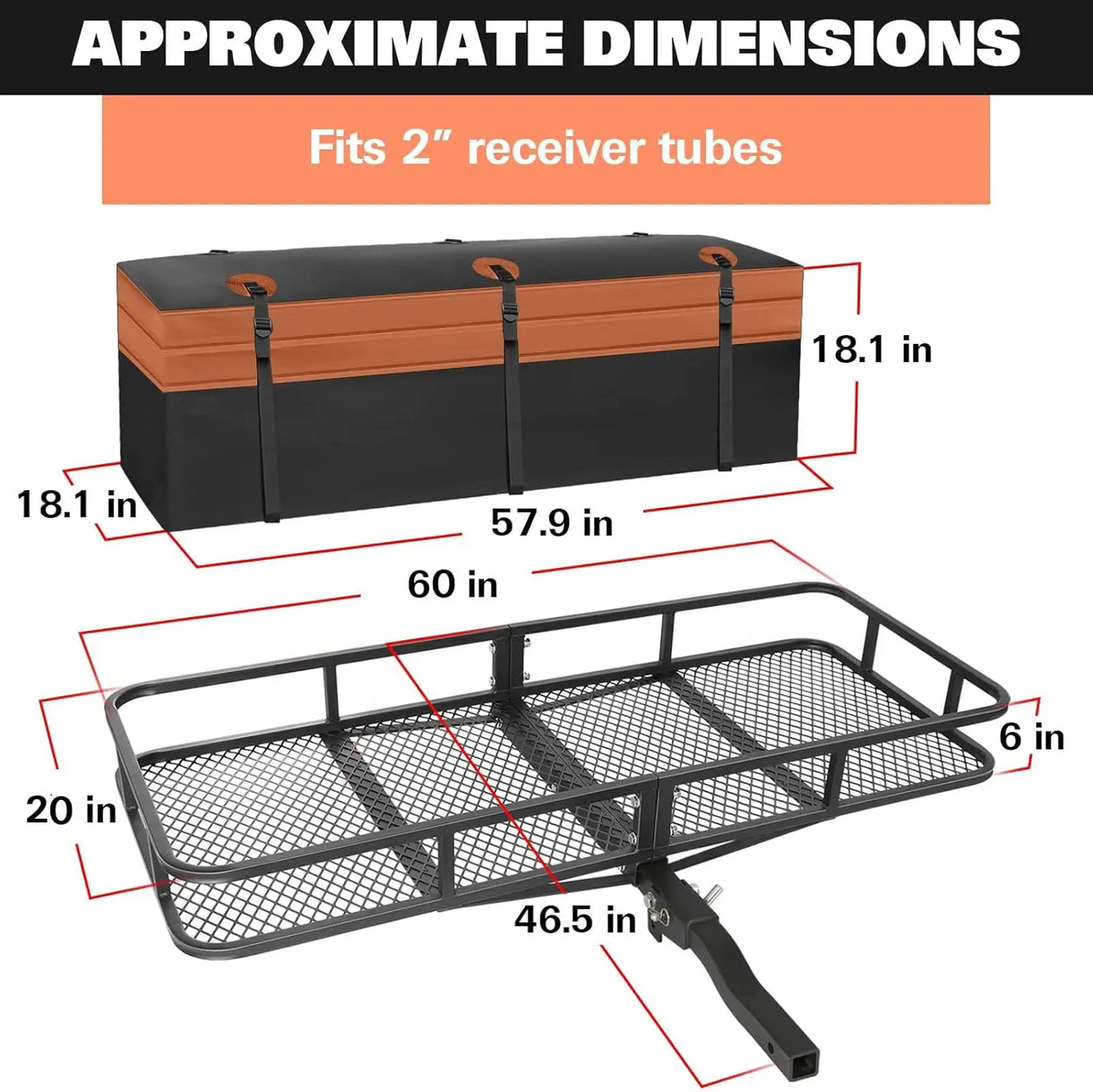 WEIZE Folding Hitch Mount Cargo Carrier 60" x 20" x 6", 500 lbs Capaci