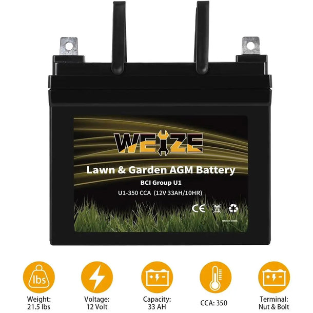 Lawn Tractor & Mower Battery, 12V 350CCA, Compatible with John Deere ...