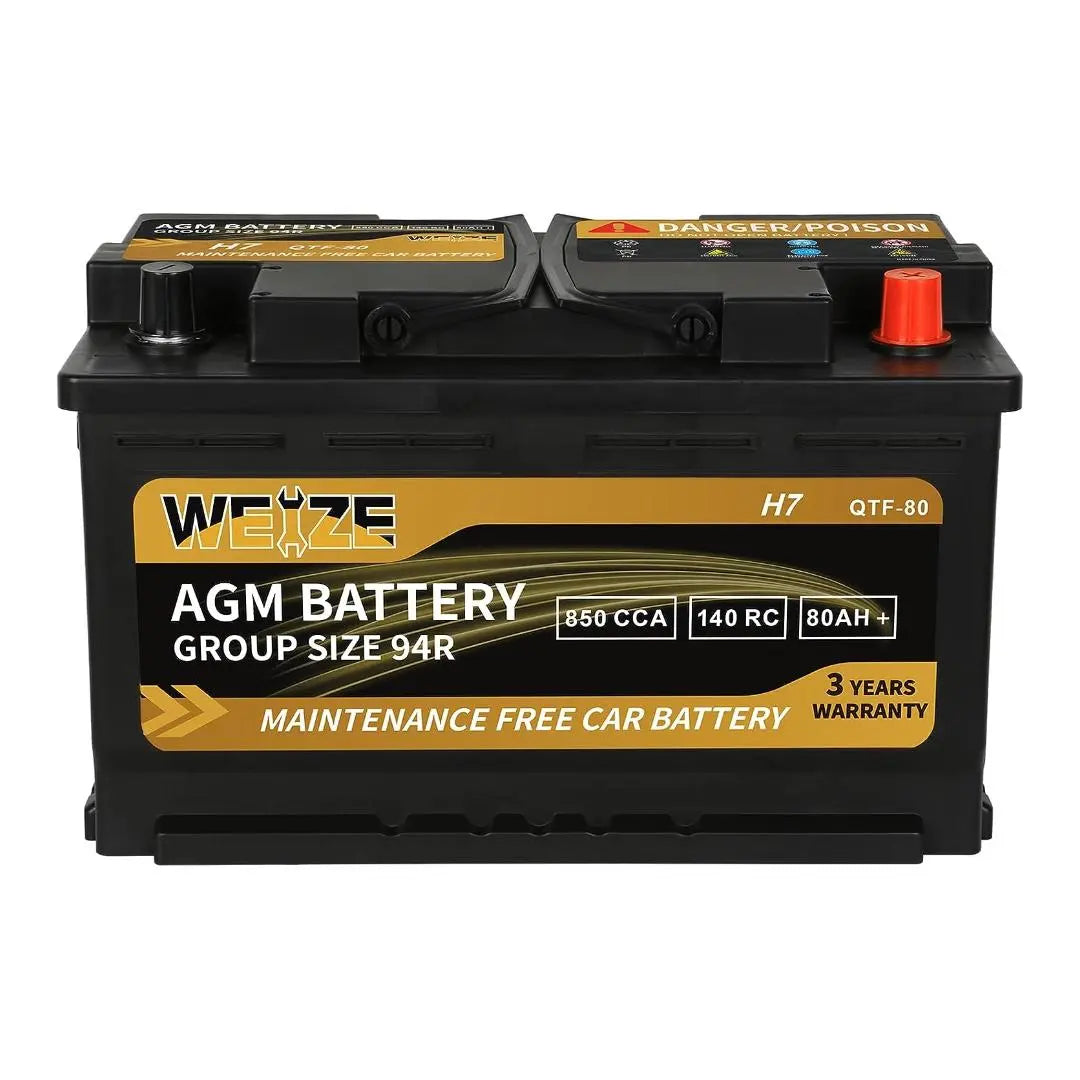 WEIZE Platinum AGM Car Battery BCI Group 94R - 12V 80Ah H7