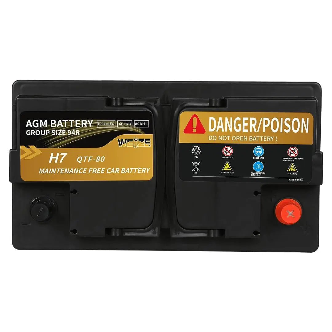 WEIZE Platinum AGM Car Battery BCI Group 94R - 12V 80Ah H7