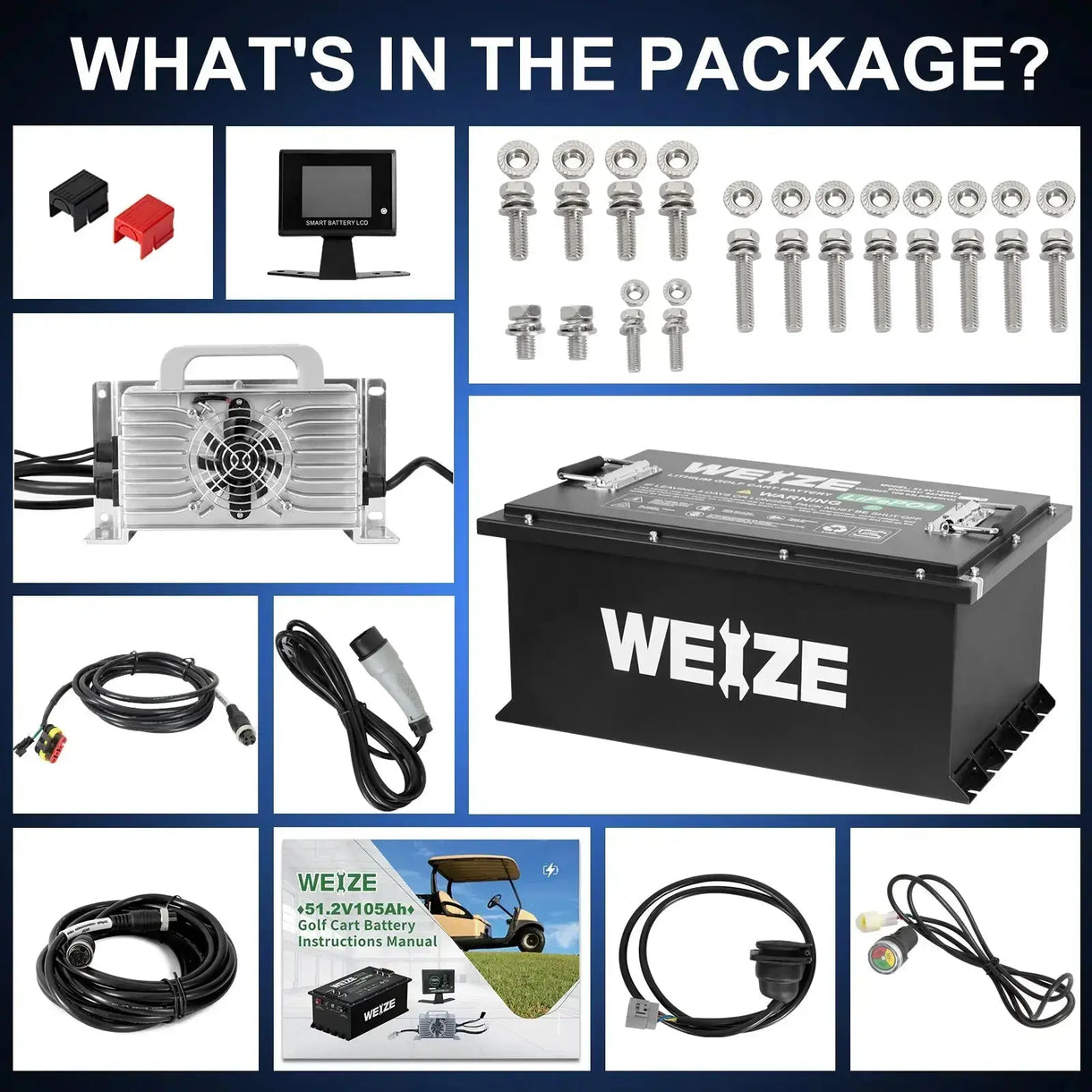 Golf Cart Battery: WEIZE 48V LiFePO4 105AH with Bluetooth