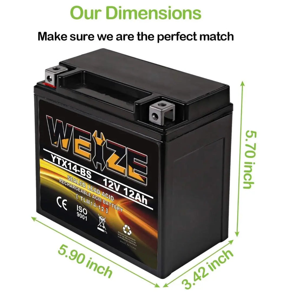 Motorcycle Battery: Weize YTX14-BS 12V 12Ah | High Performance – WEIZE