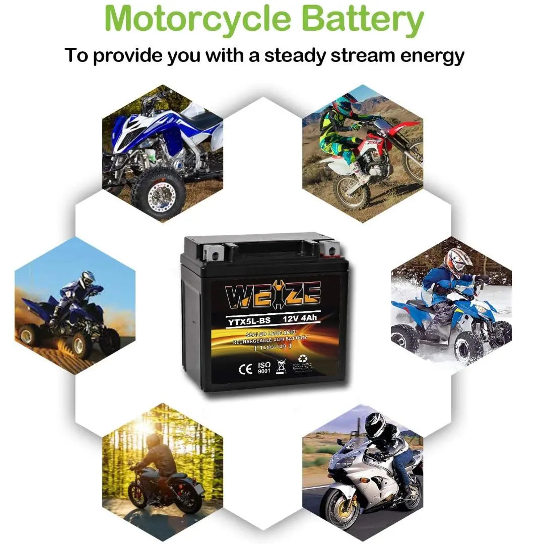 Motorcycle Battery: Weize YTX14-BS 12V 12Ah | High Performance – WEIZE
